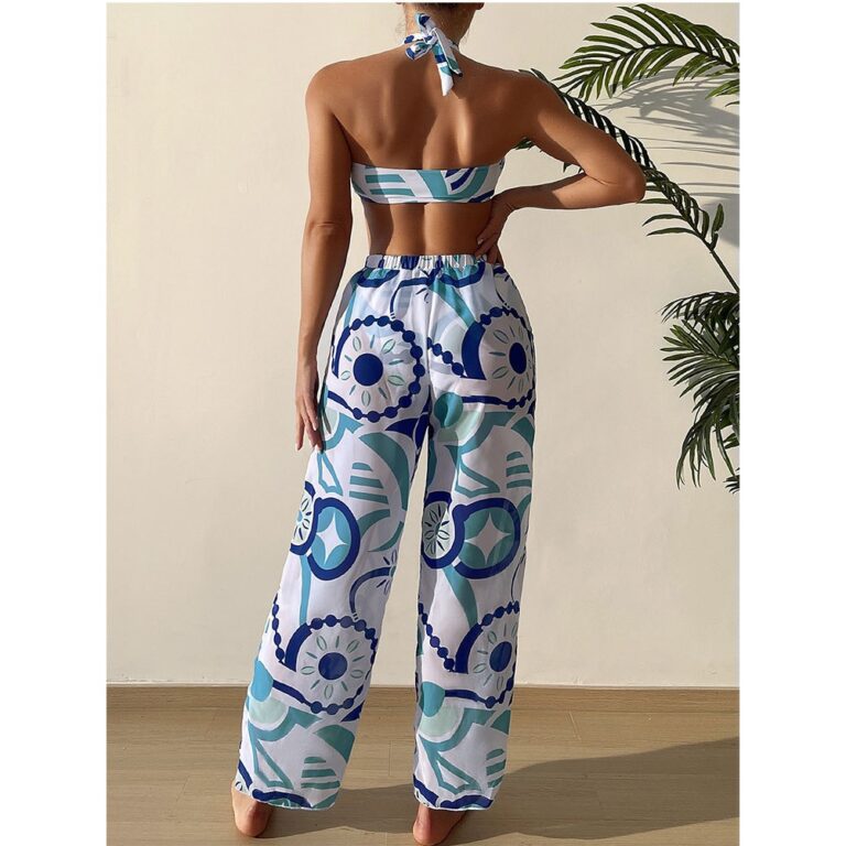3 Piece Halter Neck Bikini Set with Pants - Swimwear India