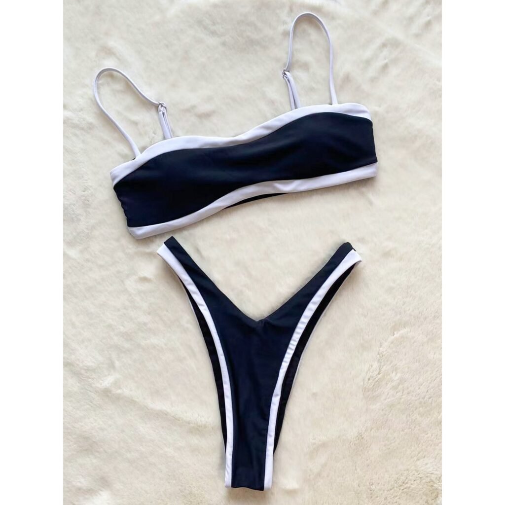 Cami High Leg Bikini Set Black And White Swimwear India