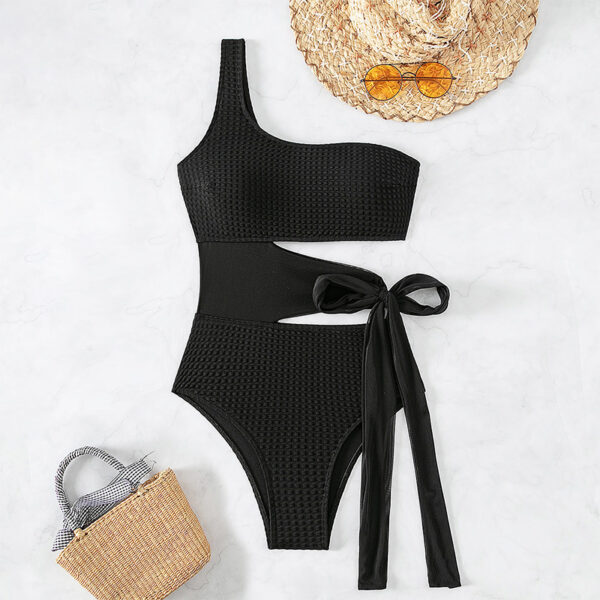Black Textured One Piece Swimwear - Swimwear India